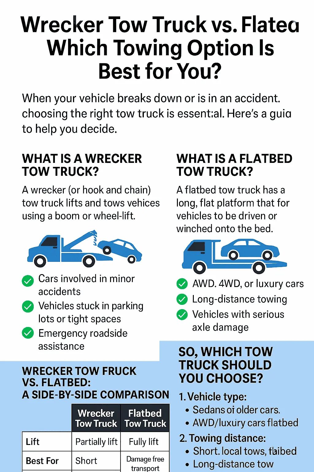 Wrecker Tow Truck vs Flatbed Towing: Which one Is Best for You?